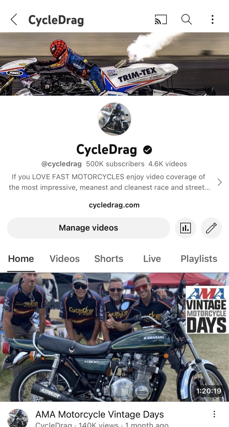 Cycledrag Youtube Channel Surpasses 500K Subscribers – Drag Bike News