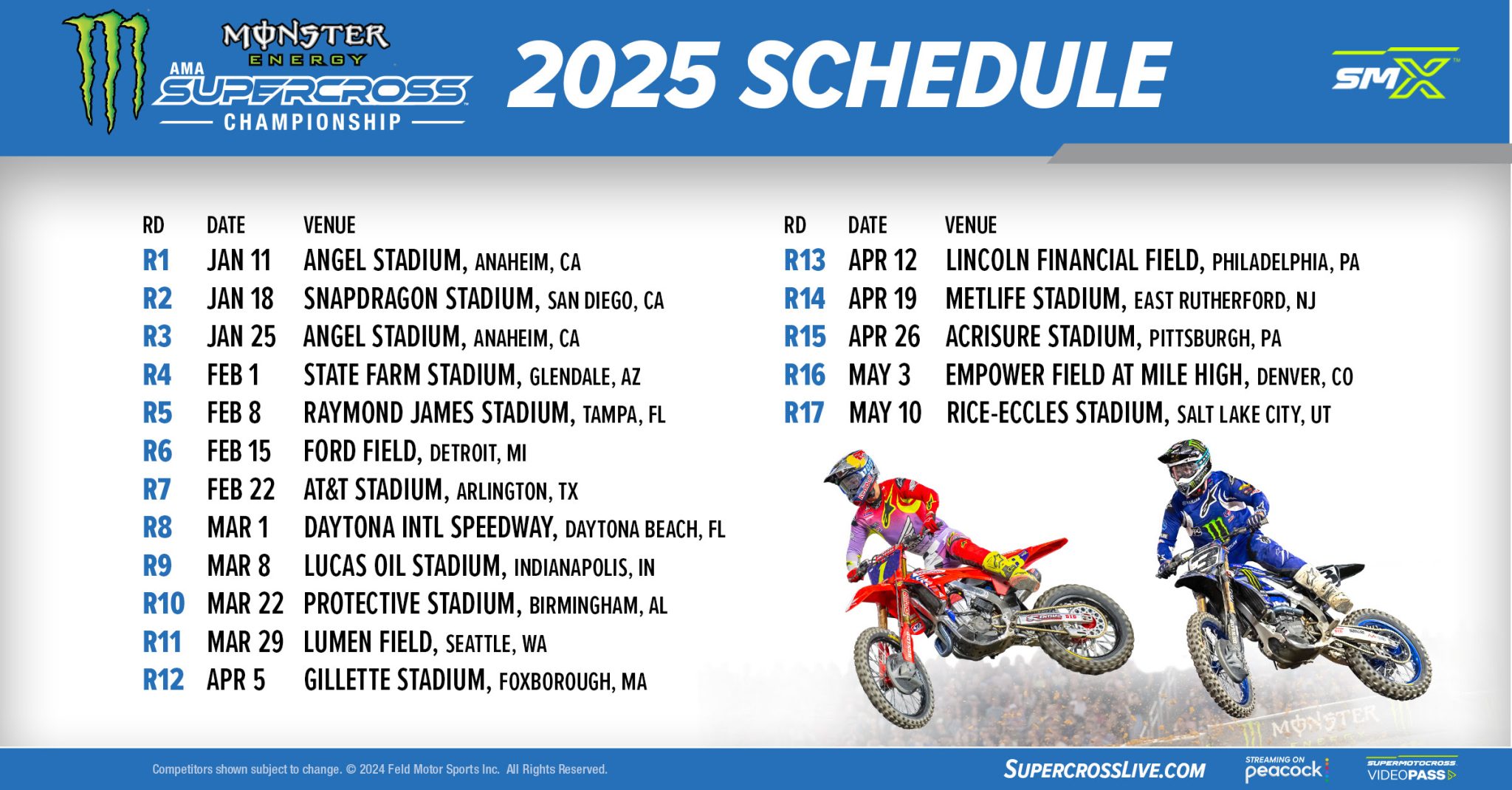 Full 2025 Supercross and Pro Motocross Schedule – Drag Bike News